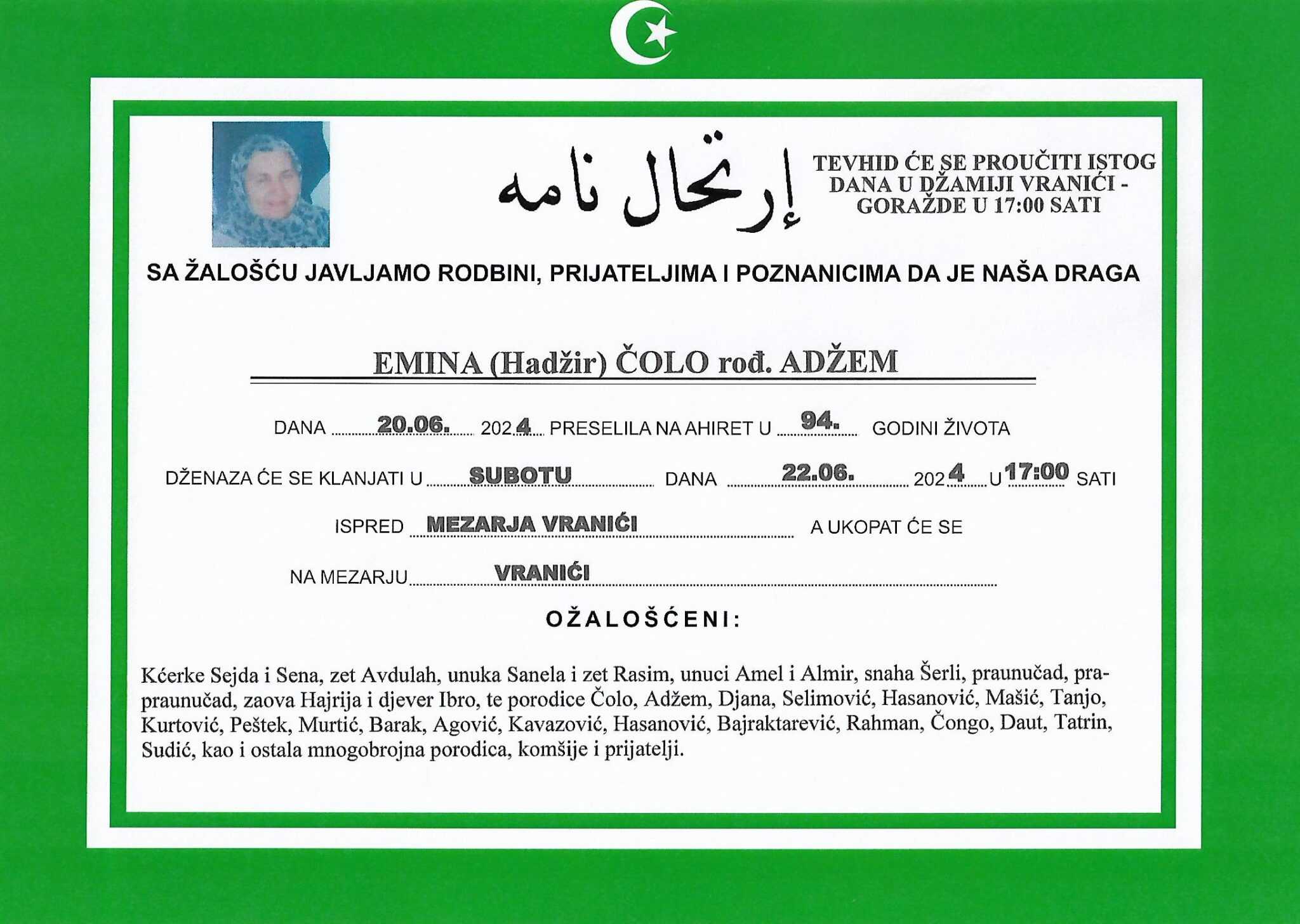 Smrtovnice - MIG d.o.o. smrtovnice Goražde, područje BPK