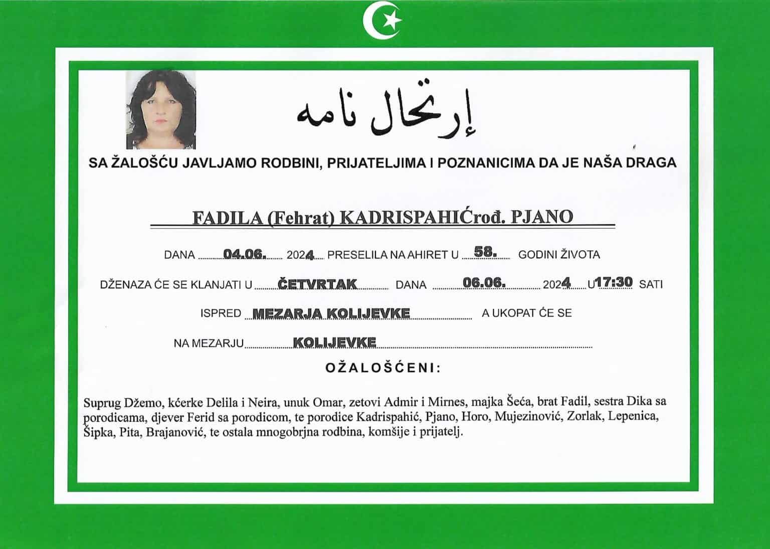 Smrtovnice - MIG d.o.o. smrtovnice Goražde, područje BPK