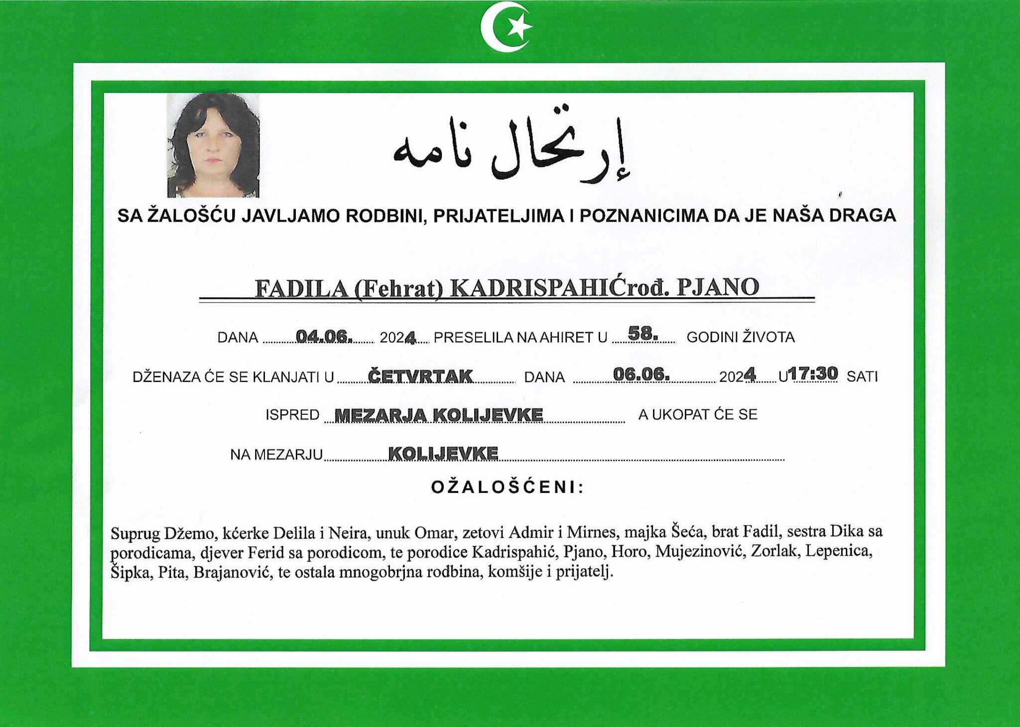 Smrtovnice - MIG d.o.o. smrtovnice Goražde, područje BPK