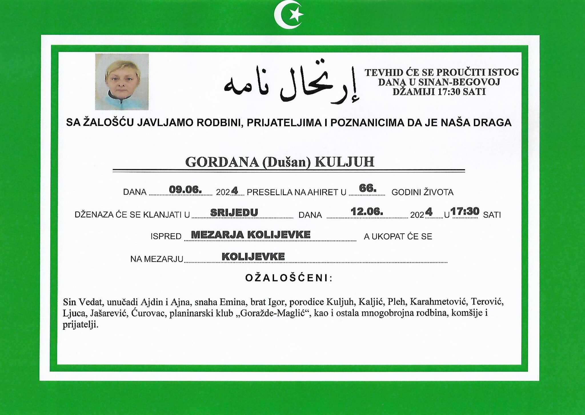 Smrtovnice - MIG d.o.o. smrtovnice Goražde, područje BPK