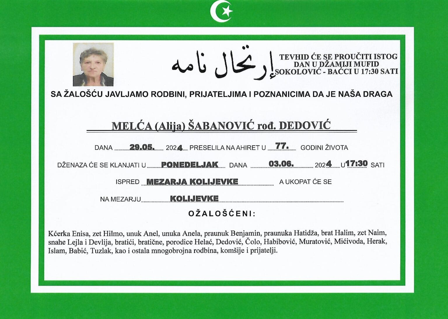 Smrtovnice - MIG d.o.o. smrtovnice Goražde, područje BPK