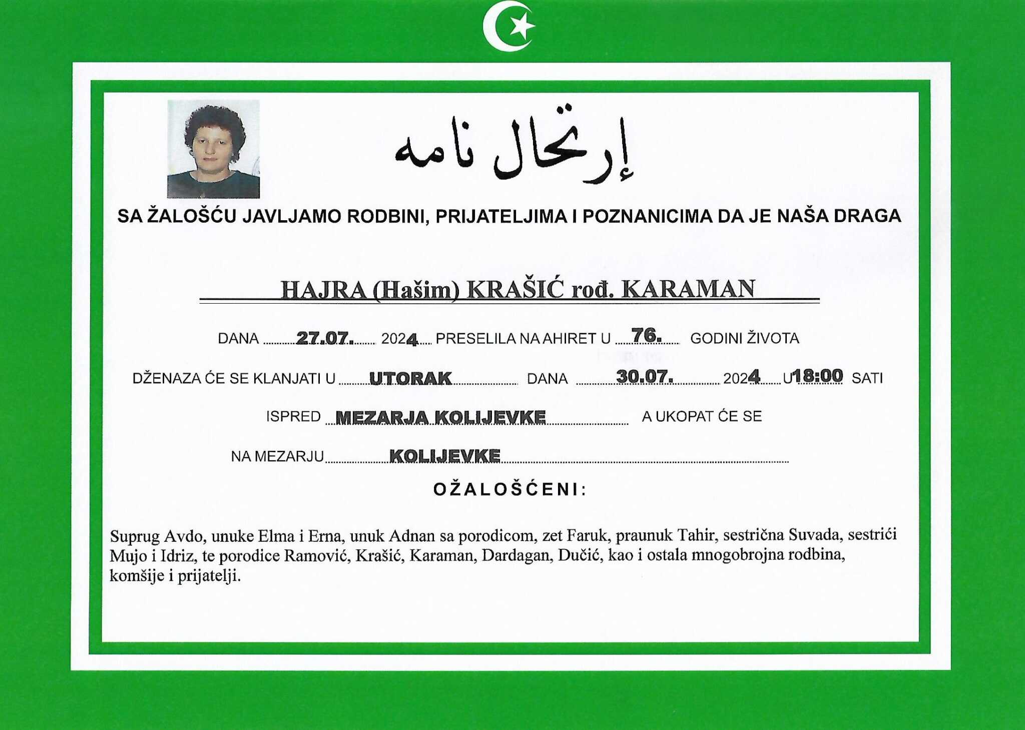 Smrtovnice - MIG d.o.o. smrtovnice Goražde, područje BPK