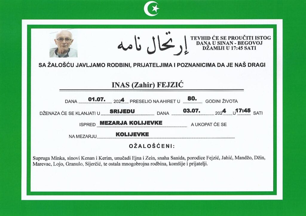 Smrtovnice - MIG d.o.o. smrtovnice Goražde, područje BPK