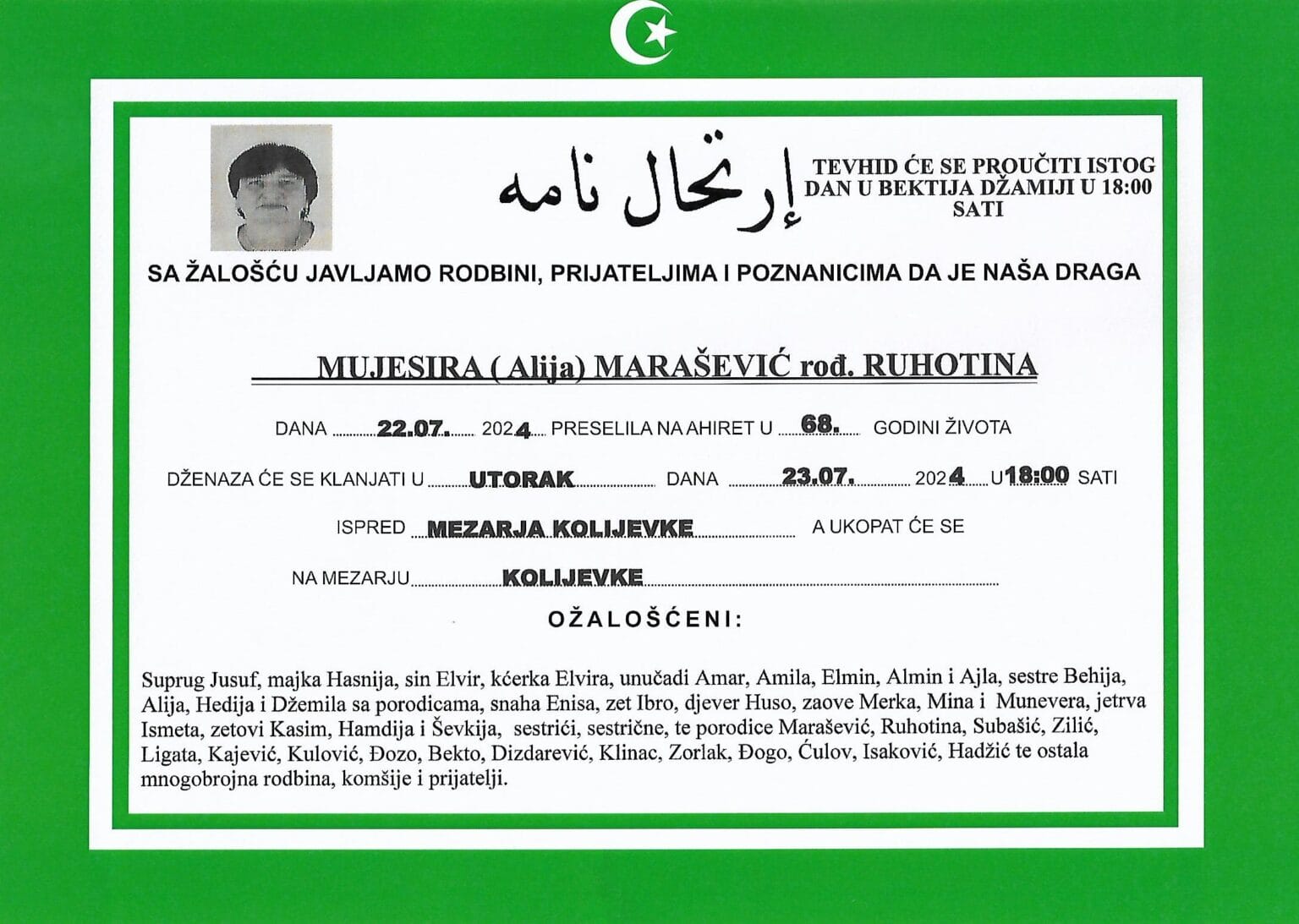 Smrtovnice - MIG d.o.o. smrtovnice Goražde, područje BPK