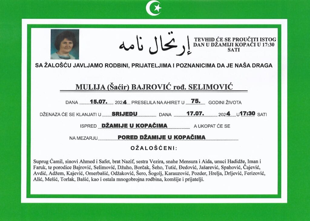 Smrtovnice - MIG d.o.o. smrtovnice Goražde, područje BPK