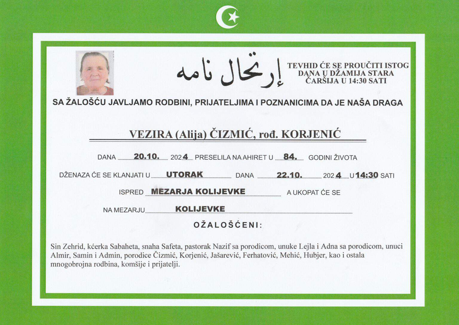 Smrtovnice - MIG d.o.o. smrtovnice Goražde, područje BPK