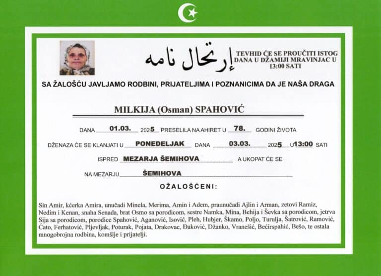 Smrtovnice - MIG d.o.o. smrtovnice Goražde, područje BPK